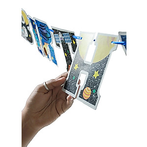 Kids Space Birthday Party banner Blue Astronaut Spaceship Theme Happy Birthday Banner Hanging Solar System Astronaut Space Theme Birthday Party Banner