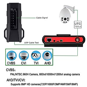 SGEF CCTV Tester 4-in-1 Portable Camera Tester HD 8MP AHD/TVI/CVI/CVBS Analog Tester 4.3-inch LCD Moniter Analog Video Test Cable Test PTZ Control 12V Power Output UTC OSD Control (6300W)