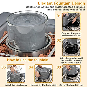 Giantex Fountain Fire Pit Table - 50,000 BTU Square Fire Table w/Middle Fountain, Wind Glass, Stainless Steel Burner, PVC Cover, CSA & UL Certificated, 28” Firepit for Patio, Poolside, Backyard,Gray