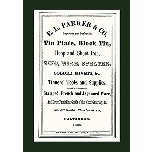 E. L. Parker & Co. Tinners' Tools & Supplies, Baltimore 1868