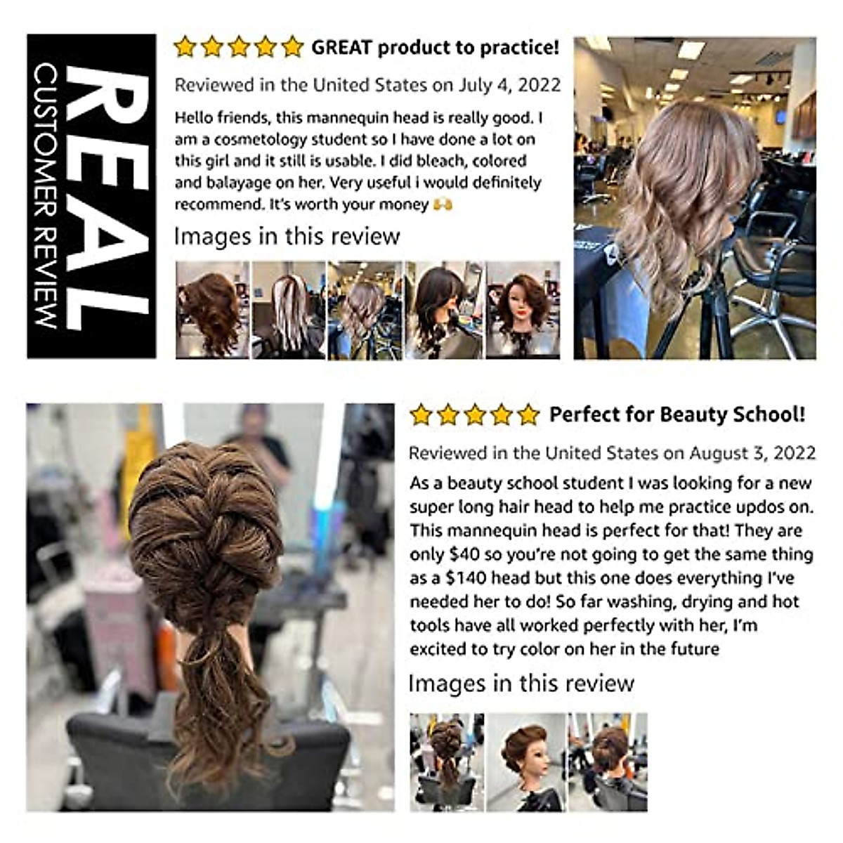 Mannequin Head with Human Hair - 20-22" Cosmetology Mannequin Head with 100% Real Human Hair for Braiding Practice Cutting - Manikin Head with Human Hair for Hairdresser (Brown)