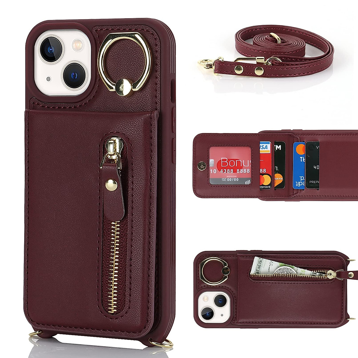 Jaorty Phone Case for iPhone 14 Plus with Strap,for iPhone 14 Plus Case Wallet with Card Holder for Women,Crossbody Lanyard Cases with Zipper Pocket Kickstand Ring Holder 6.7",White Leopard