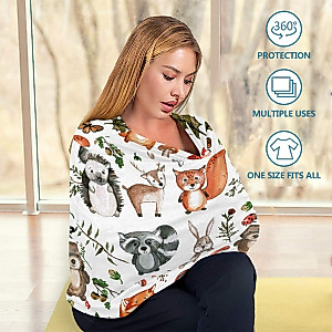 Nursing Cover Breastfeeding Scarf Woodland Animals- Baby Car Seat Covers, Stroller Cover, Carseat Canopy (801a)