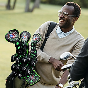 BIG TEETH Golf Head Covers Driver Hybrid Fairway Cover Golf Club Protector Lucky Clover and USA Pattern Black (Driver Cover)