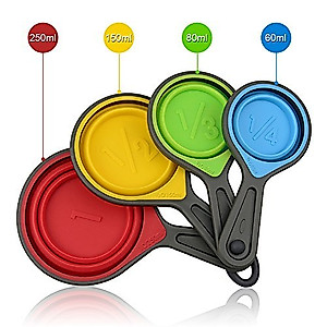 Measuring Cups and Spoons set, Collapsible Measuring Cups, 8 piece Measuring Tool Engraved Metric/US Markings for Liquid & Dry Measuring, Space Saving, BPA Free Silicone, Colorful