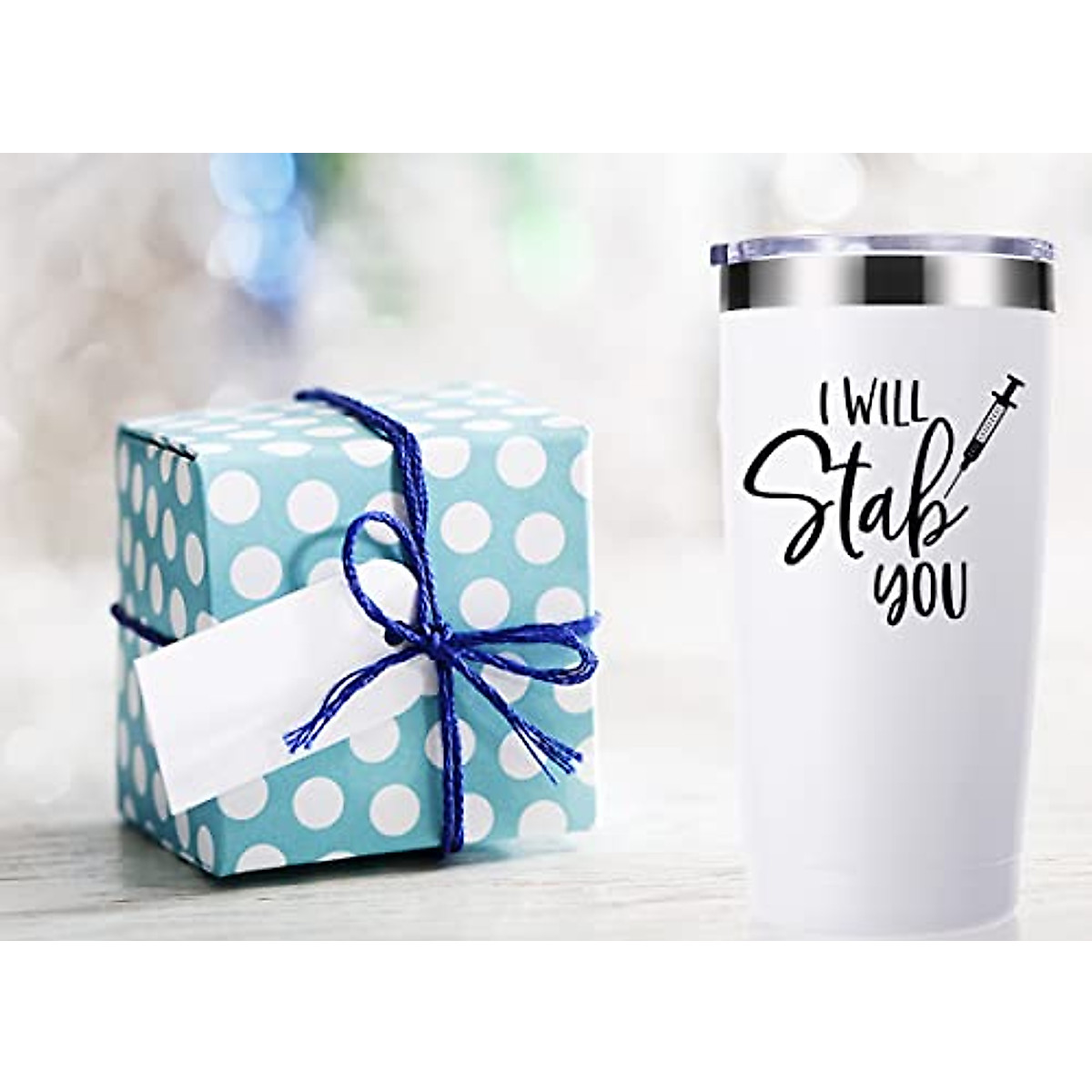 momocici Nurse Gifts.I Will Stab You 20 OZ Tumbler.Funny Nurse Week,Nurse,Gag Nursing Graduation Gifts for Nurse.Nurse Practitioner Gifts Travel Mug(White)