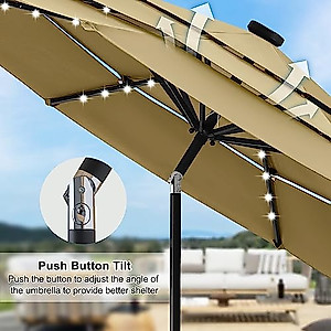 ABCCANOPY Solar Led Patio Umbrellas 3-Tiers 11FT (Khaki)
