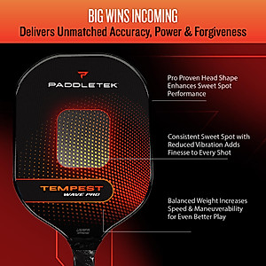 Paddletek Tempest Wave Pro Pickleball Paddle | Professional Pickleball Paddles with Carbon Fiber Surface, Tempest SRT Honeycomb Core & High Tack Performance Grip | USAPA Approved