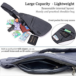 Tealots Sling Bag Small Crossbody Chest Bag, Anti-Thief Personal Pocket Bag, Shoulder Backpack Travel Daypack for Men Women (Dark Grey)