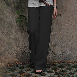 Bravetoshop Women's Summer Solid Color Elastic Waist Pants Casual Baggy Jogger Workout Trousers (Black,L)