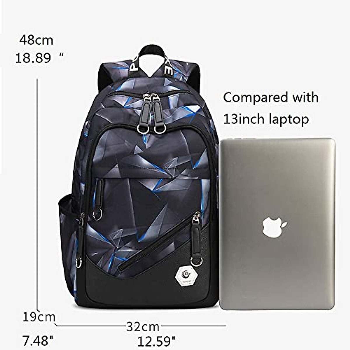 ETAISHOW Geometric-Print Boys Backpack for Elementary Middle School Kids Bookbag School Bag for Teens Black Blue