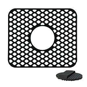 SHAIINKOOW Silicone Kitchen Sink Mat, Kitchen Sink Protector, Silicone Sink Protectors for Kitchen Sink, Kitchen Sink Mats, Sink Mats for Bottom of Kitchen Sink, (13.6" X 11.6", Centre Drain, Black)