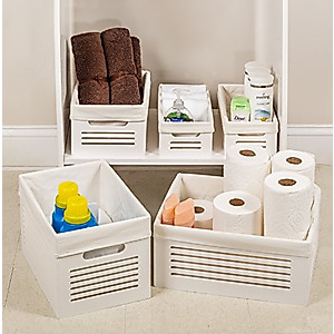 Large Wooden Crate for Storage - Decorative Wood Storage Boxes for Home Books Clothes Toys, This wood crate box/Basket/Bin Organizer is Lined with Machine Washable Soft Linen Fabric - White, Large