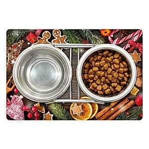 Ambesonne Pet Mat for Food and Water, Rectangle Non-Slip Rubber Mat for Dogs and Cats, Christmas Frame with Spices Biscuits Elements on Table Art Print, Dark Cocoa