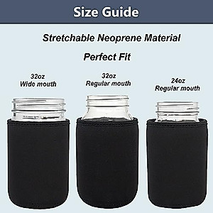 Xumbtvs 32oz Wide Mouth Mason Jar Sleeve, 4 Pcs Insulated Cozy Neoprene Canning Cover fits 24oz and 32oz Regular Mouth Mason jars(Black, 32oz)