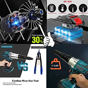 Etersec Cordless Rivet Gun, Portable 21V Lithium Battery Charging Full-Automatic Core Pulling Rivet Gun Professional Kit,with Battery and Charger，for 1/8 ", 5/32", 3/16 "Rivets