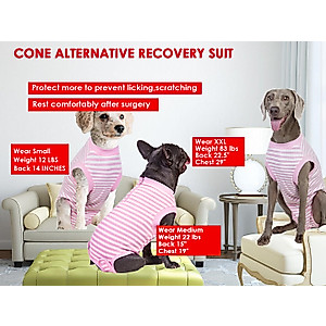 Wabdhally Dog Surgery Recovery Suit for Female Spay,Surgical Suit for Small Female Dogs,Soft Combed Cotton,Striped Pink Onesie XS