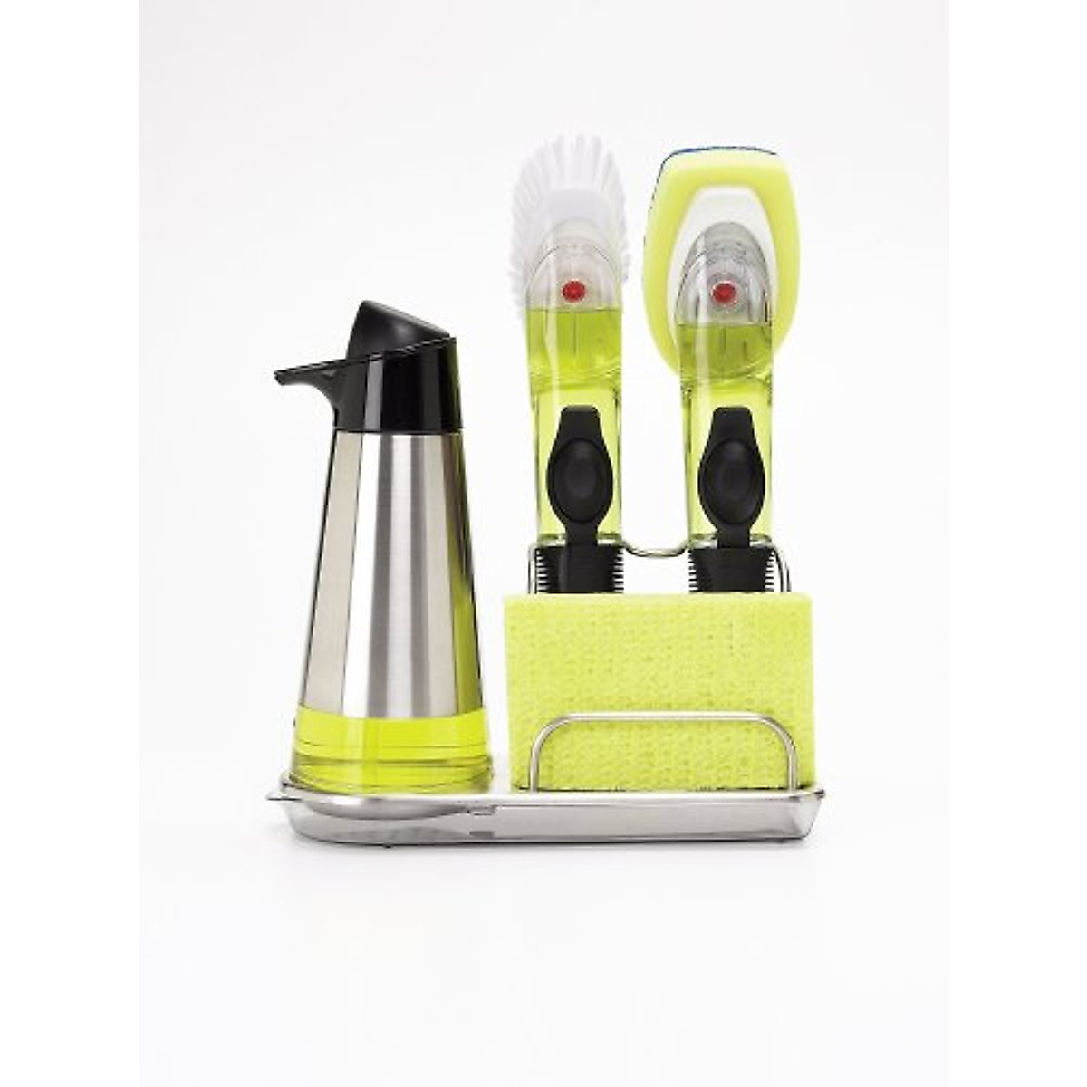 OXO Good Grips Stainless Steel Easy Press Dispenser & Good Grips Stainless Steel Sink Caddy