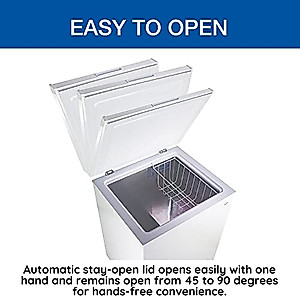 Koolatron Compact Chest Freezer, 5.5 cu ft (155L), White, Manual Defrost Deep Freeze, Storage Basket, Space-Saving Flat Back, Stay-Open Lid, Front-Access Defrost Drain, for Apartment, Condo, Cottage