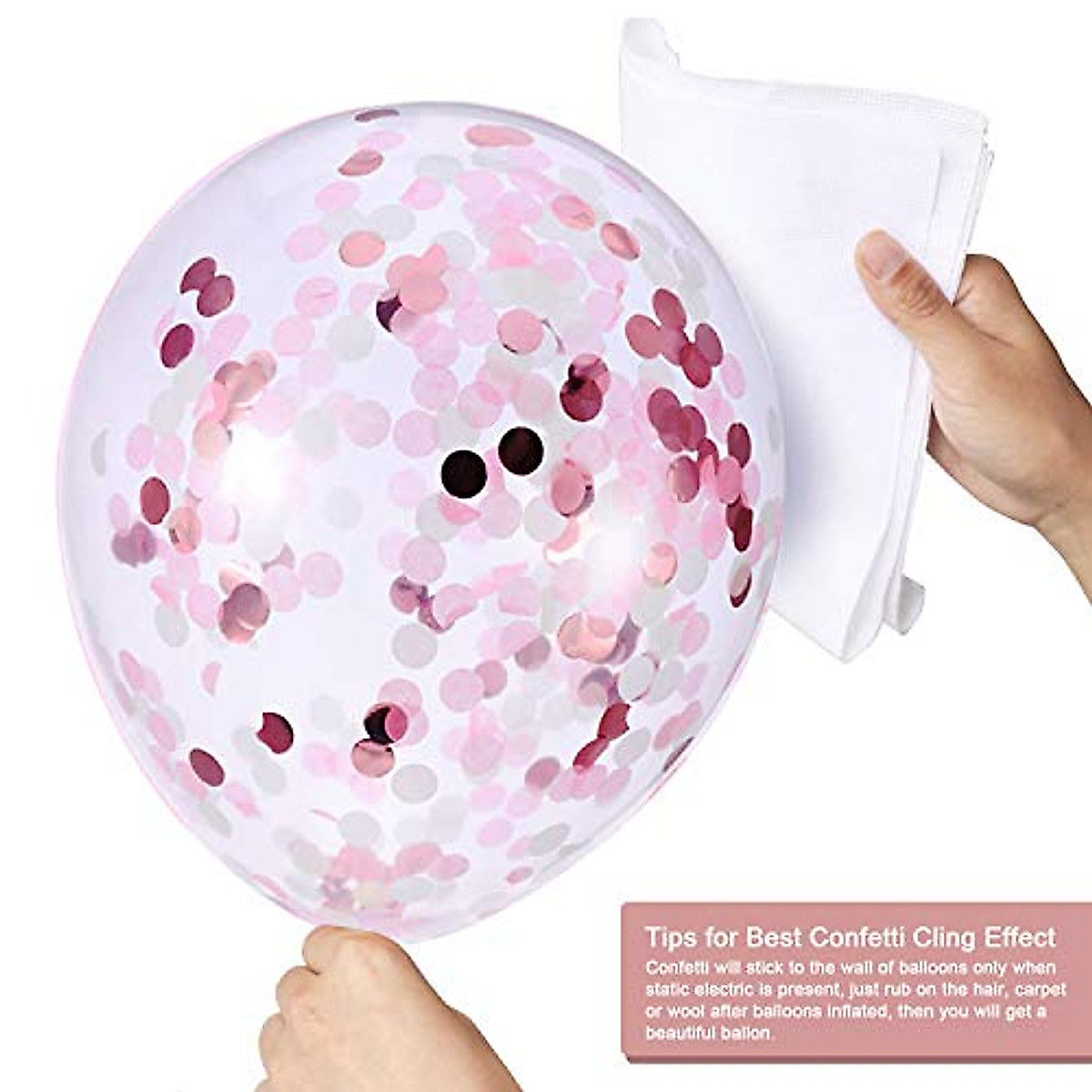 Thomtery Pink Confetti White Balloons, 50pcs 12 inch Latex Balloons for Birthday Party, Valentine's Day Decorations