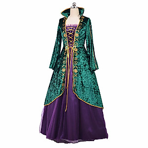 1791's lady Women Green Velvet Dress Halloween Witch Cosplay Costume