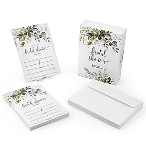 All Ewired Up 50 Greenery Eucalyptus Bridal Shower Invitations and 50 Envelopes, Boxed Set, Sage (Large Size 5x7) - (100 pieces)