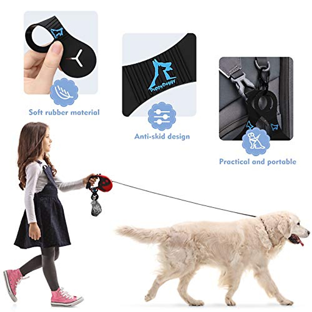 PuppyDoggy Dog Poop Bag Holder for Leash Waste Bag Carrier Dog Poop Bag Dispenser for Walking Running Bicycle Accessory 2 pieces (Black)
