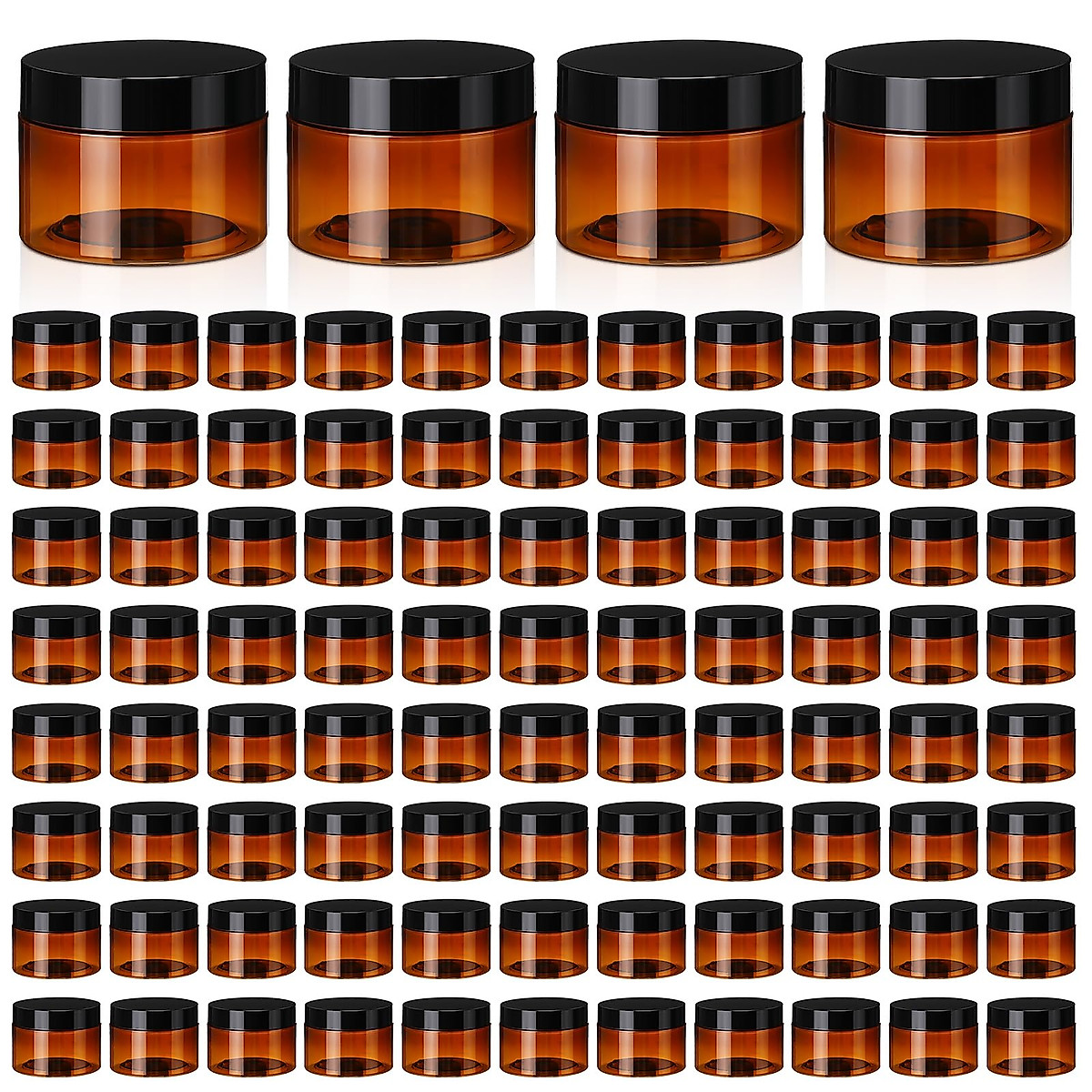 Tanlade 100 Pcs 4 oz Amber Plastic Cosmetic Jars with Lids Empty Leak Proof Container Round Airtight Refillable Cosmetic Jars for Cream, Lotion, Powder, Ointment, Beauty Products Travel Storage