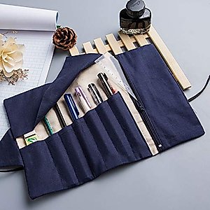 Canvas Pencil Wrap Pouch Cotton Roll Up Pen Organizer with Pencil Loops and Zipper Pocket,Travel Pen Pouch Case for Artists,Students(No Pencil Included) (Chinese Dragon)