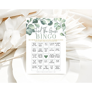 Your Main Event Prints Eucalyptus Floral Find The Guest Bingo Game for Bridal Shower, Baby Shower and Bachelorette Parties, 50 Game Cards Included