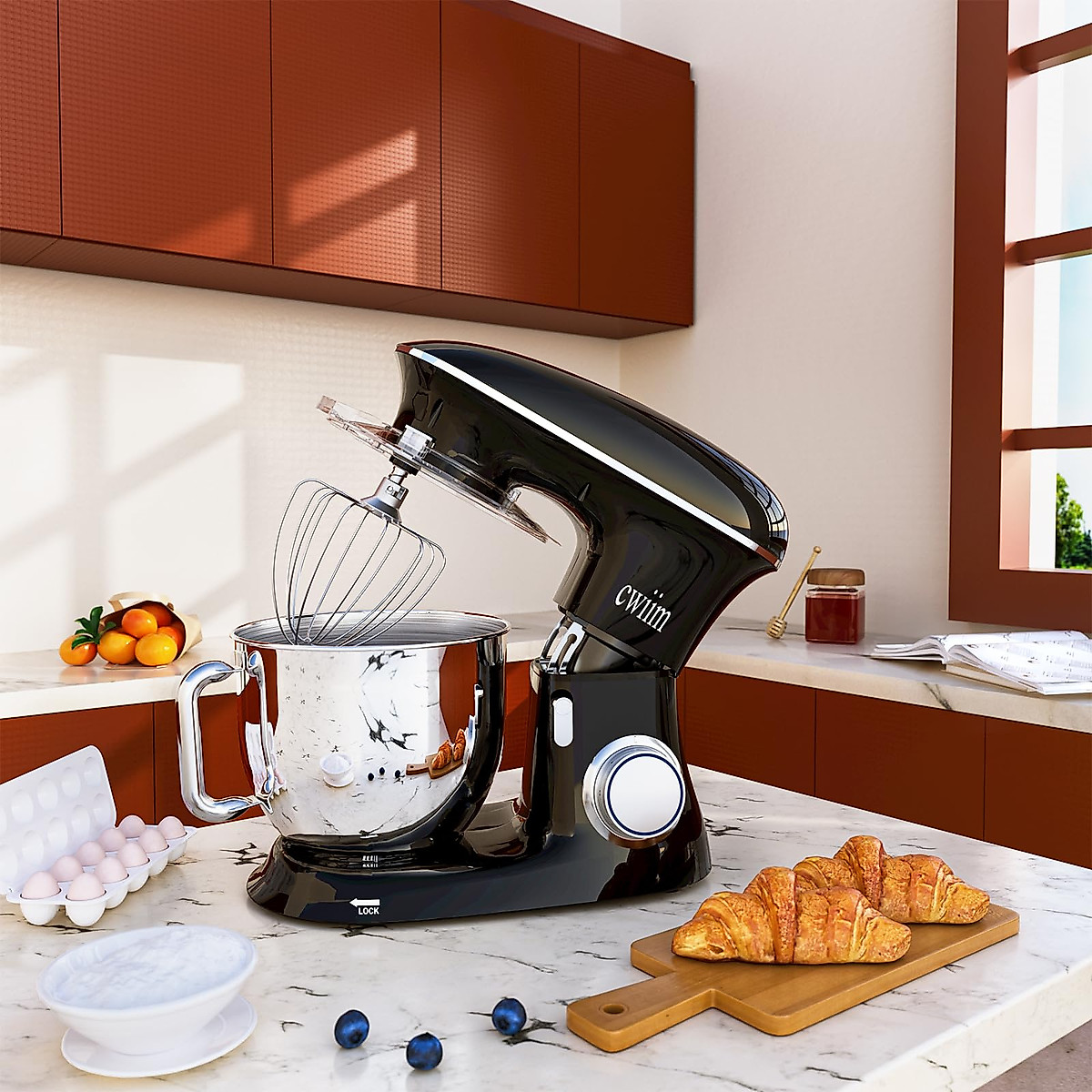 Stand Mixer CWIIM 8.5Qt 660W mixers kitchen electric stand mixer 6+P Speed stand up mixer with Dough Hook, Flat Beater, Whisk, Splash Guard, for dough mixer Baking Bread Cake Cookie Salad Egg (Black)