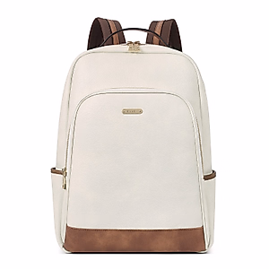 CLUCI Leather Laptop Backpack Purse for Women 15.6 inch Computer Backpack Business Casual Travel Daypack College Bag Beige with Brown