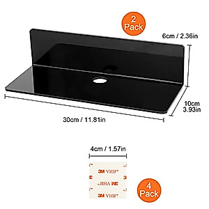 DIGHEIGG Acrylic Floating Shelves, Small Wall Shelves Display Shelf for Wall Decor Storage Organizer, for Bathroom Kitchen Home, 2 Pack, Black
