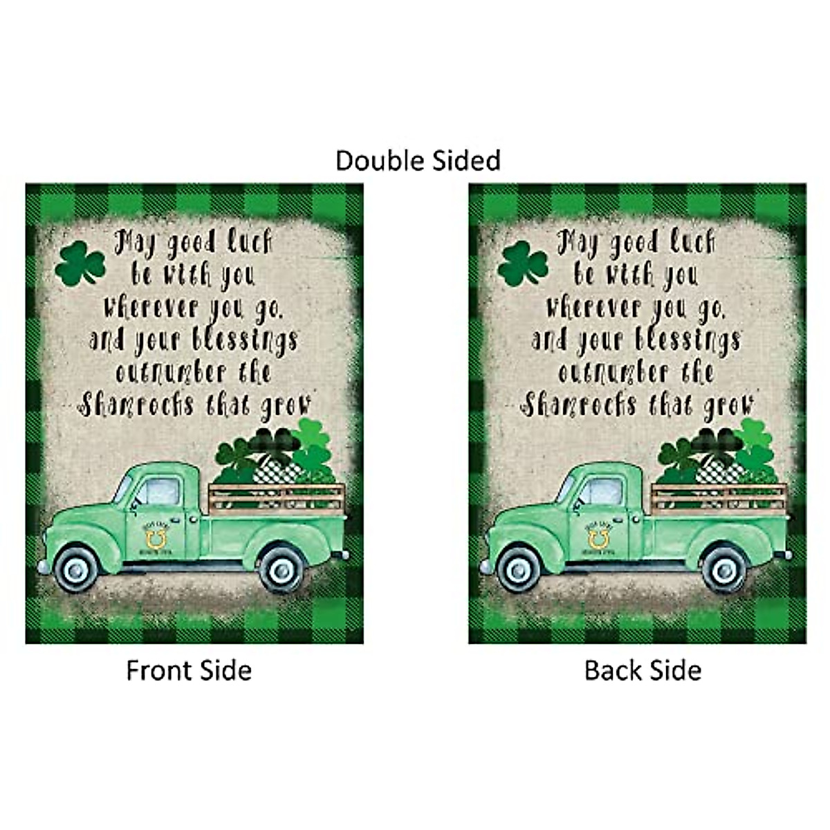 St Patricks Garden Flag - Buffalo Check Shamrock Outdoor Flag - Celtic Irish Blessing Garden Flag - Green Truck St Patricks Flag - Irish Flag 12 x 18 inch size by Jolly Jon