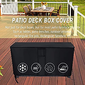 Kingling Deck Box Cover, Outdoor Storage Box Cover for YITAHOME 100 Gallon/Keter 80 Gallon Deck Box, Waterproof Outside Storage Bench Deck Boxes Covers Black (50" L x 22" W x 25" H)