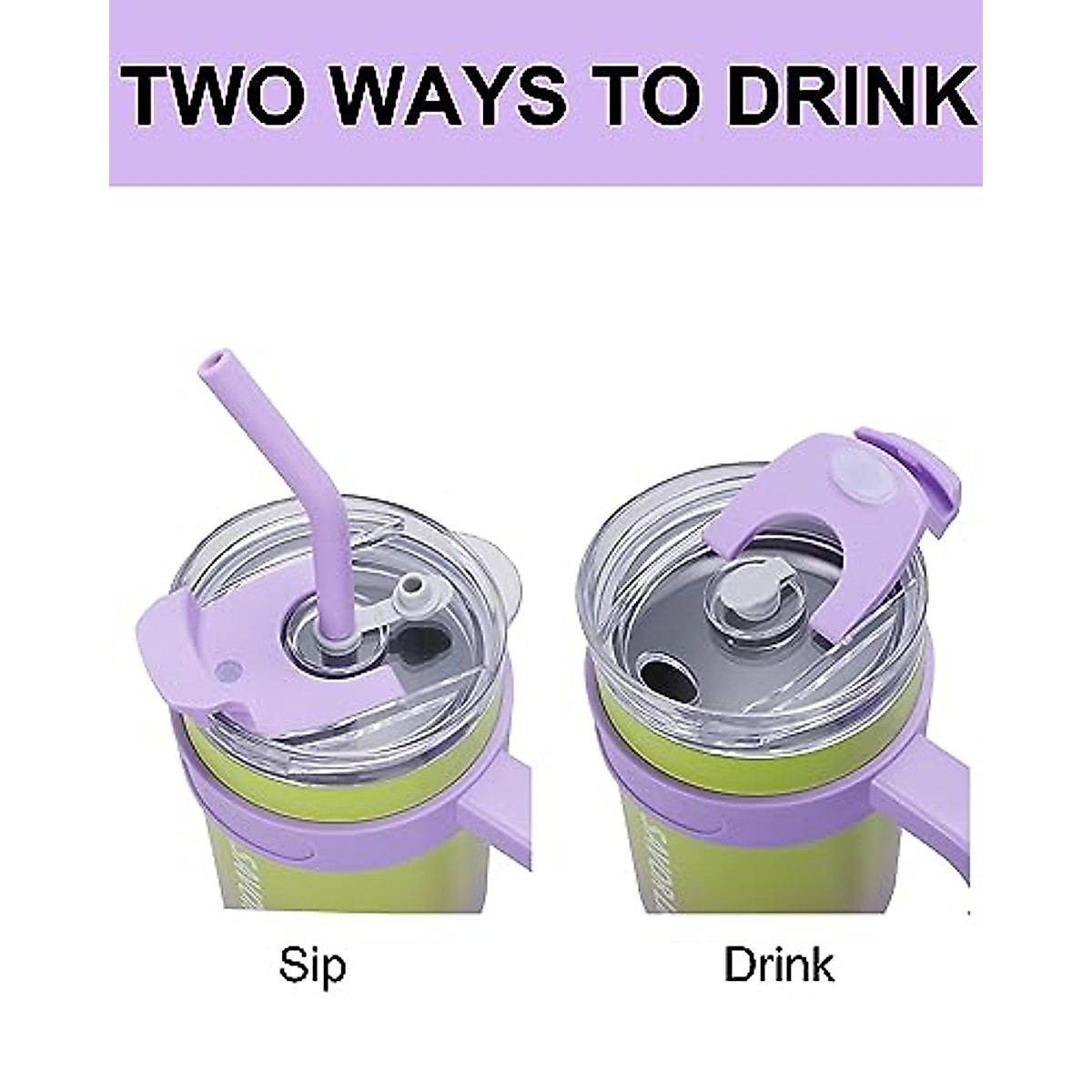 GiNT 40 oz Tumbler with Handle, Stainless Steel Insulated Tumbler with Lid and Straw, Double Vacuum Leak Proof Travel Coffee Mug - Green Purple