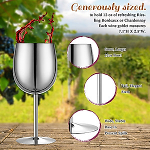 12 Set Stainless Steel Wine Glasses Metal Unbreakable Wine Glass 12 oz Portable Steel Wine Glass Wine Goblet Stemmed Wine Glasses Goblet Set for Outdoor Travel Camping Picnic, Silver