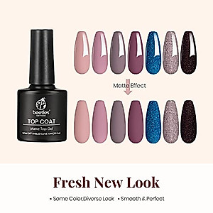 Beetles Gel Top Coat Base Coat Set for Gel Nail Polish, 3Pcs No Wipe Base Gel Matte & Shiny Top Coat, Long Lasting High Gloss and Matte Effects Soak off Uv Led Gel DIY at Home