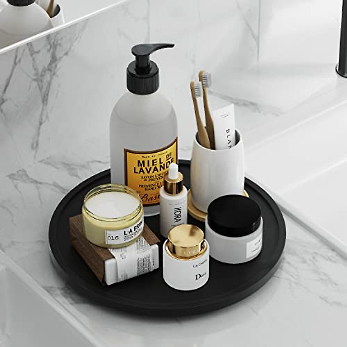 Homerays Lazy Susan Organizer 12 Inch Non-Skid Bamboo Lazy Susan for Kitchen Rotating Spice Rack for Kitchen Cabinet, Wood Turntable for Kitchen Countertop Organizer Black