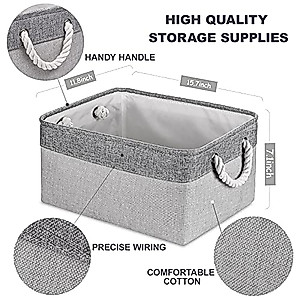 Large Canvas Grey basket, Foldable Fabric Storage Basket, Decorative Linen Closet Organizers, Storage Bins with Handles for Cupboards, Wardrobe, Shelves, Bathroom, Clothes, Toys, Towel (Light Grey/ Grey 1 pack)