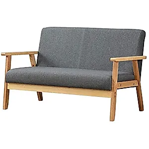 Dripex Fabric Modern Loveseat Sofa Couch for Living Room Wood Furniture, 2 Seater Sofa Armchair Two Seat Sofa Chair, Linen Upholstered Padded Wooden Arm Love Seats Small Sofa for Bedroom Office