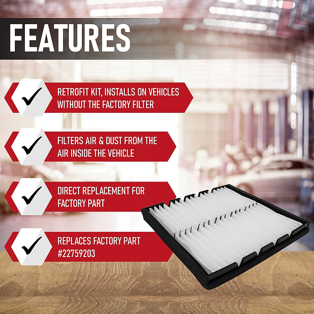 Cabin Air Filter Retrofit Kit - Compatible with Chevy, Cadillac and GMC Vehicles - Silverado, Sierra, Yukon, Tahoe, Suburban, Avalanche, Escalade - Replaces 259-200, 22759203, 103948, 22759208