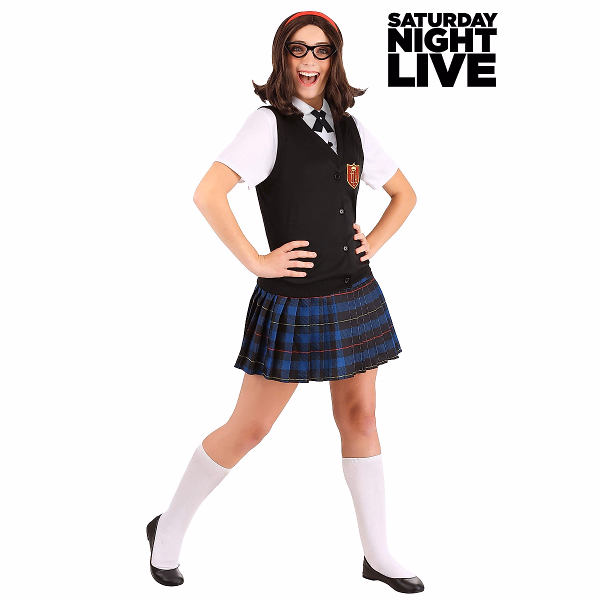 Women's SNL Mary Katherine Gallagher Costume | Adult Saturday Night Live Outfit for Halloween, Cosplay, & Parties Medium Blue, Black