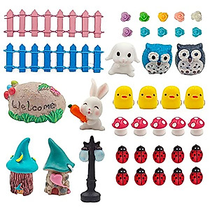 39 Pcs Miniature Fairy Garden Kit for Kids Mini Animal Miniatures Rabbit Mushroom Fairy House Garden Accessories,Micro Landscape Ornaments DIY Kit Environmental Resin Miniatures Terrarium Decor