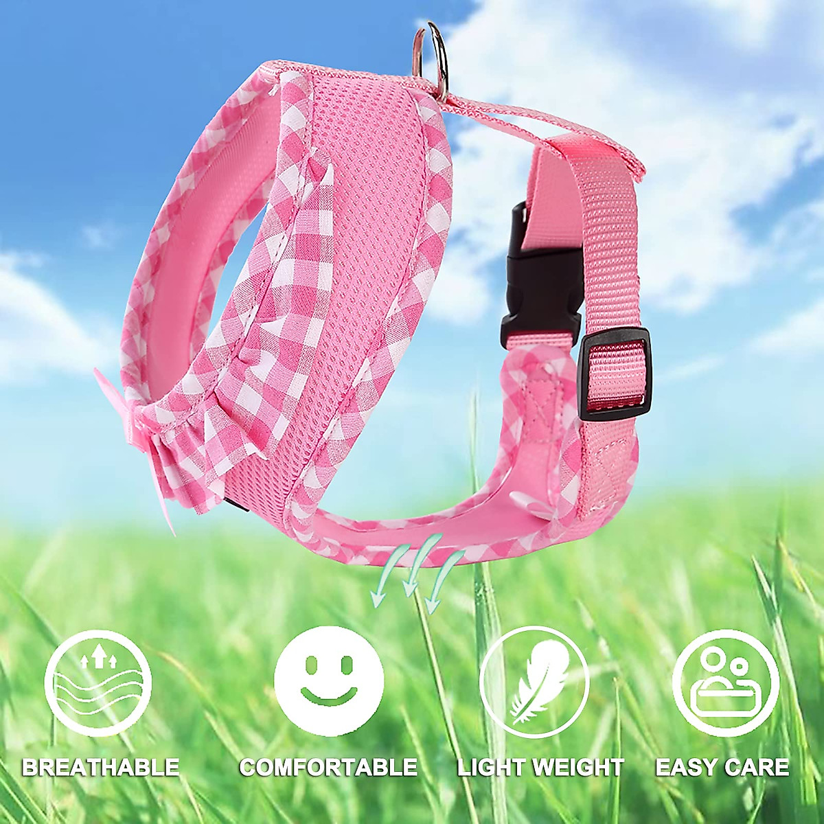 SuperBuddy Upgraded Soft Mesh Dog Harness, Super Breathable Lightweight Pet Harnesses for Puppy Dogs Outdoor Walking, Pink Dog Harness and Dog Leash Set Packing -Medium