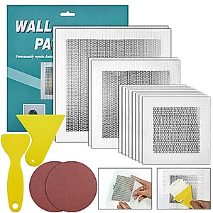 TUZAZO 12 Pack Drywall Repair Kit, 4/6/8 Inch Aluminum Fiber Mesh Dry Wall Repair Patches with Scraper and Sandpaper, Self-Adhesive for Ceiling Plaster Wall Hole Easy Solution