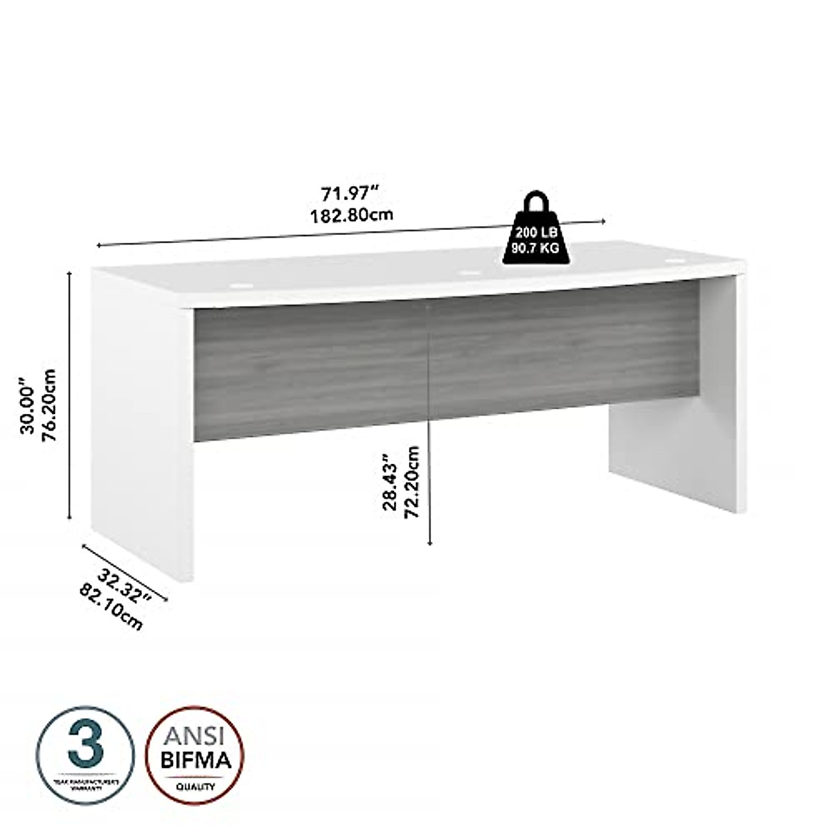 Bush Business Furniture Echo Bow Front Desk, Pure White and Shiplap Gray