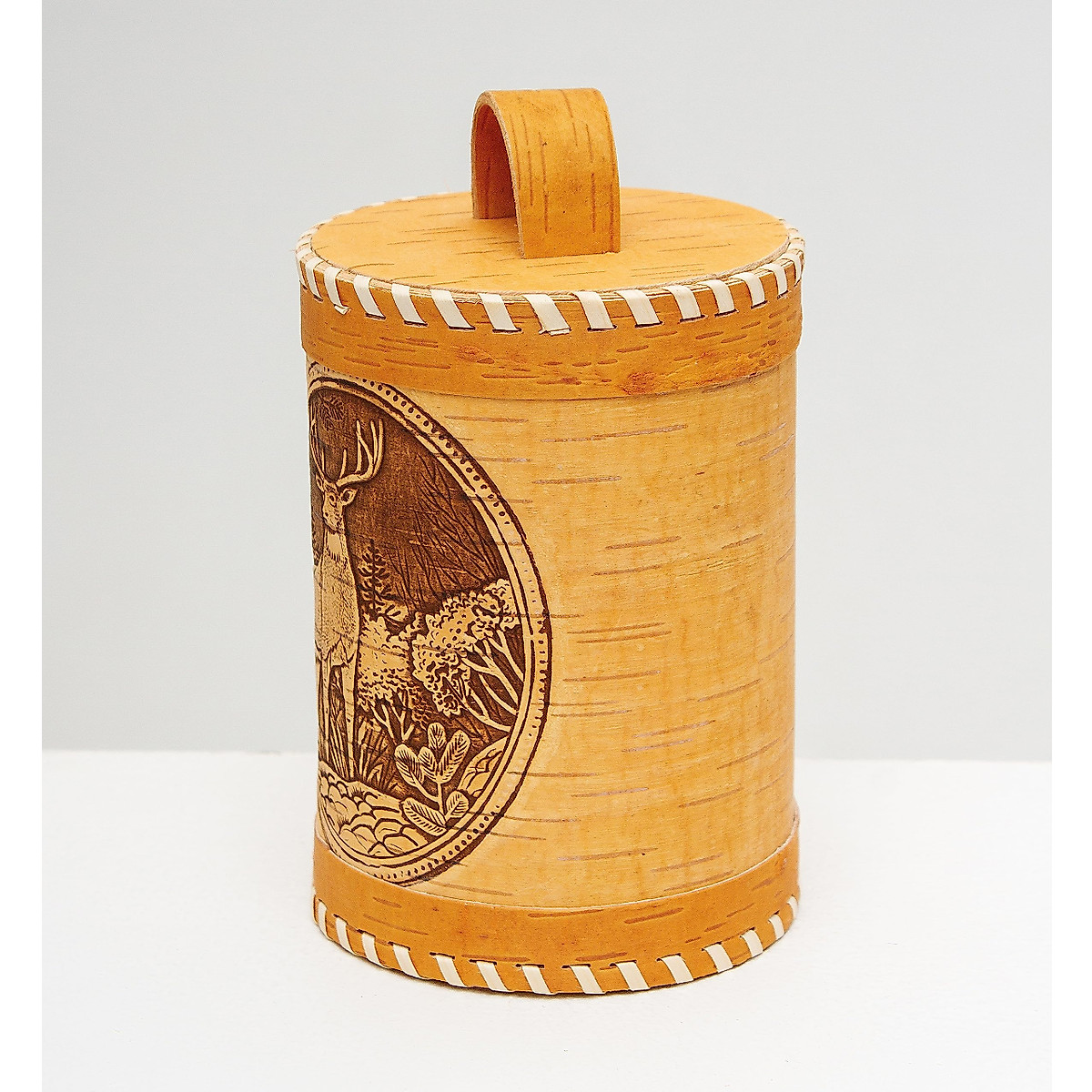 Birch Bark Food Storage Jar, Coffe and Tea Wooden Container, Decorative Jars with Wood Lid (Deer)