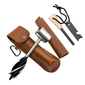 Bushcraft Gear Survival Tools for Survival Settlers Bushscraft Hand Auger Wrench, Hand Drill Manual Hand Auger Wood Drill with Fire Starter, Scotch Eye Wood Auger for Camping and Bushcrafting GOOX