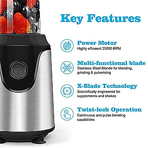 Personal Blender Countertop Smoothies Shakes: Professional Small Vegetable Food Blender Powerful Smoothie Maker Fruit Milkshake Mixer - 2x600ML Portable Travel Juice Cups One Grind Bottle & Kitchen